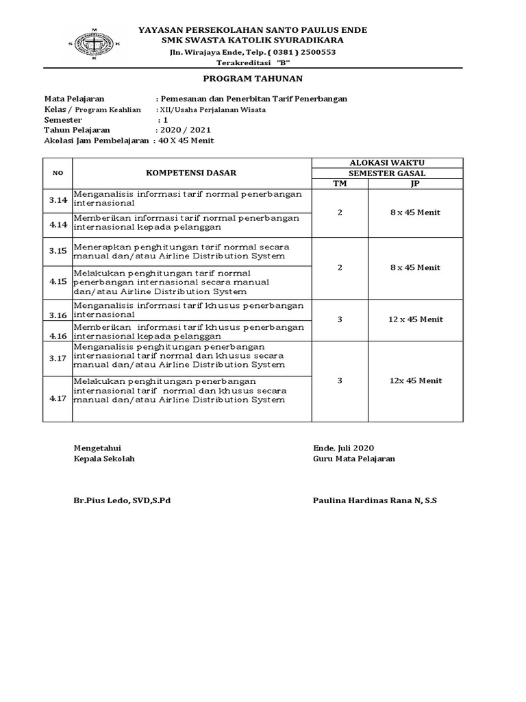 Prosem, Prota New 2020 | PDF