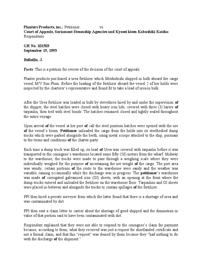 Planters Vs CA | PDF | Cargo | Port