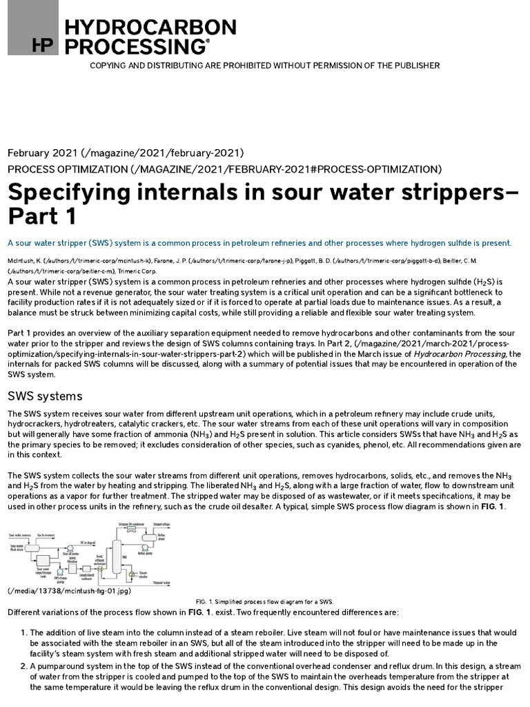 Specifying Internals in Sour Water Strippers-Part 1 | PDF | Water | Oil ...