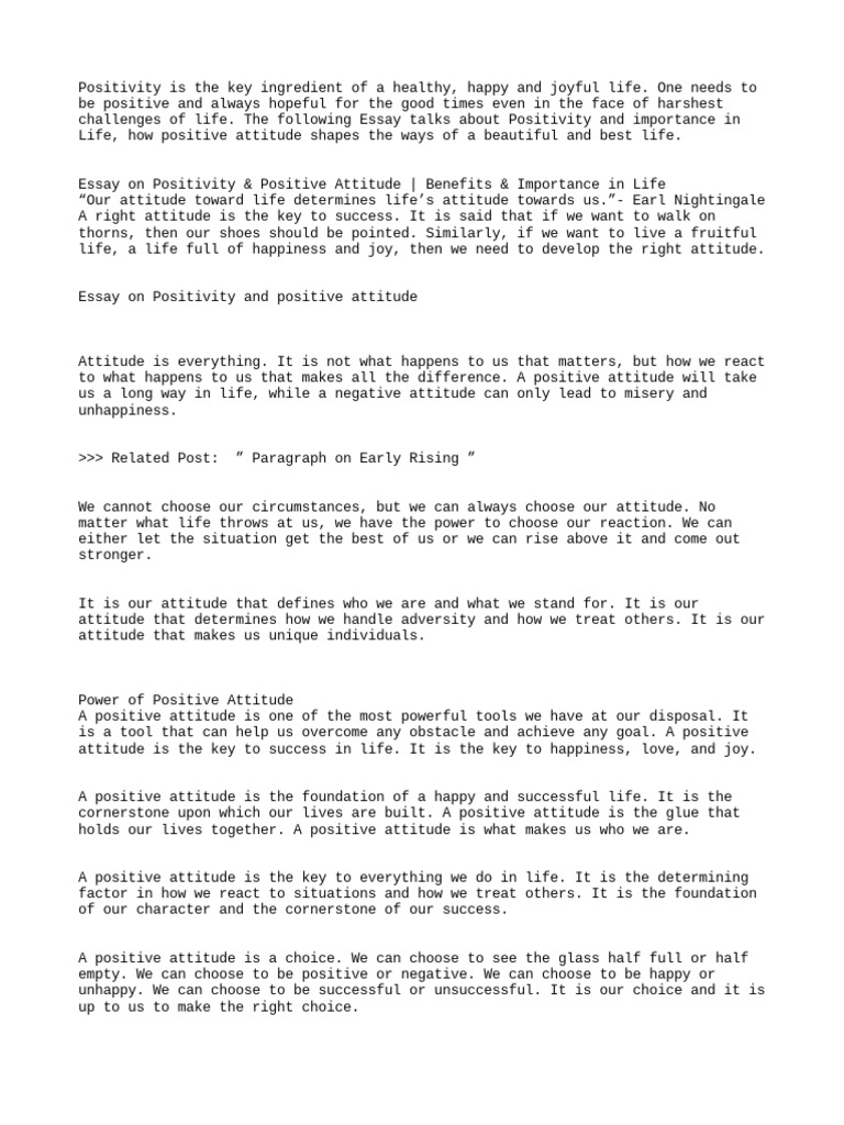 Essay On Positivity & Positive Attitude in Life | PDF | Happiness ...