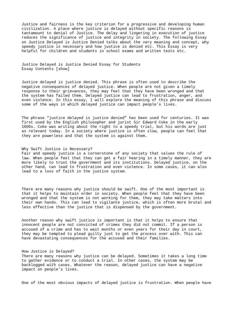 Essay On Justice Delayed Is Justice Denied | PDF | Justice | Crime ...