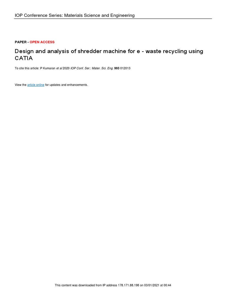 E-Waste Shredder Design Analysis | PDF | Electronic Waste | Recycling