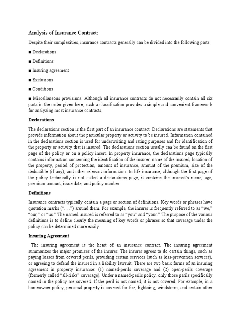 Analysis of Insurance Contract | PDF | Insurance | Liability Insurance