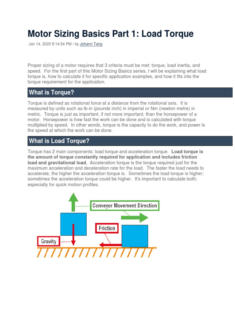 Motor Sizing: Load Torque & Inertia | PDF | Electric Motor | Torque