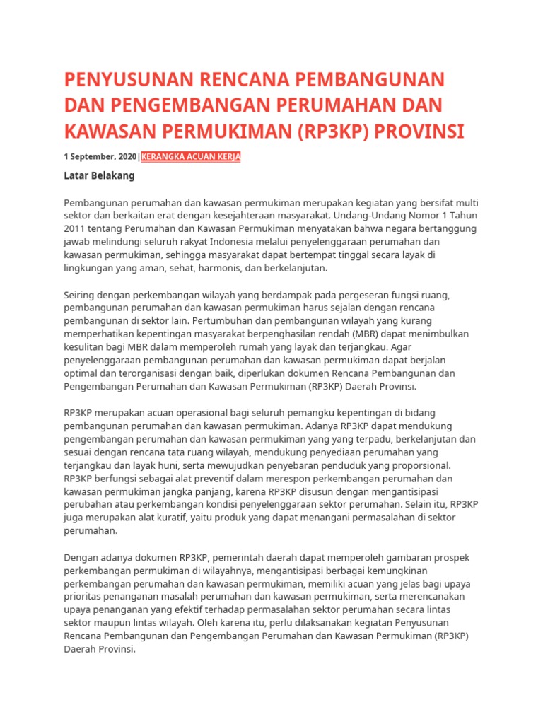 Penyusunan Rencana Pembangunan Dan Pengembangan Perumahan Dan Kawasan ...