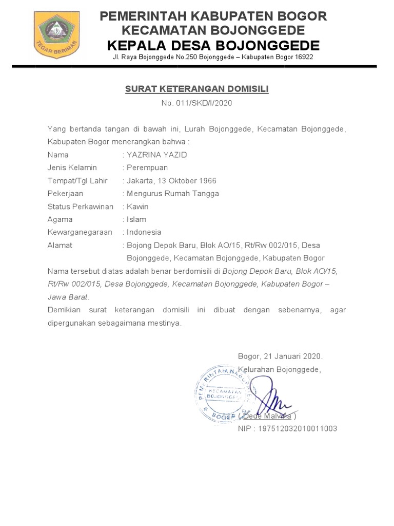 Surat Keterangan Domisili | PDF
