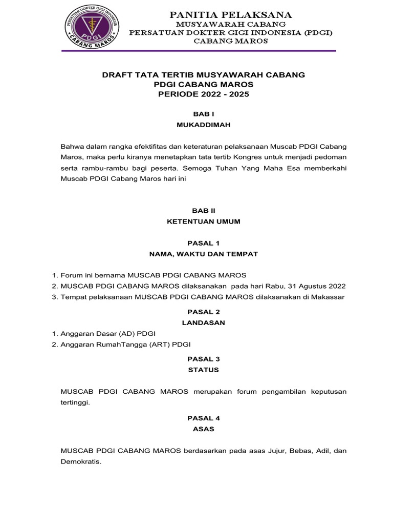 Draft Tata Tertib Muscab Pdgi Maros | PDF