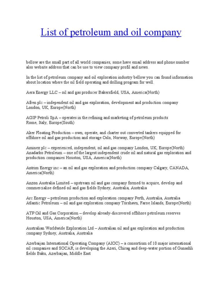 List of Petroleum and Oil Company | PDF | Petroleum | Petroleum Industry