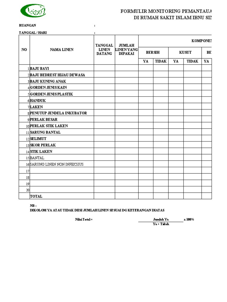 Monitoring Linen Rumah Sakit Ibnu Sina | PDF