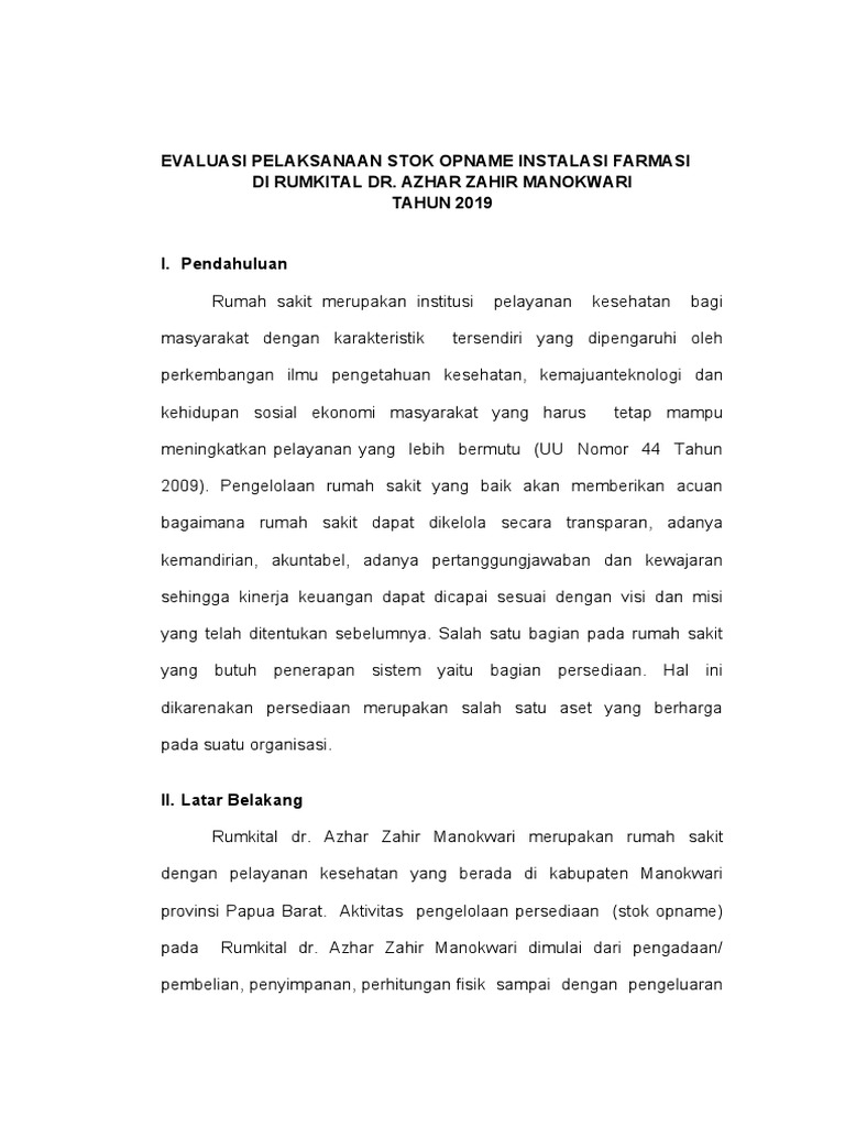 Evaluasi Pelaksanaan Stok Opname Di Instalasi Farmasi Rumah Sakit Dr