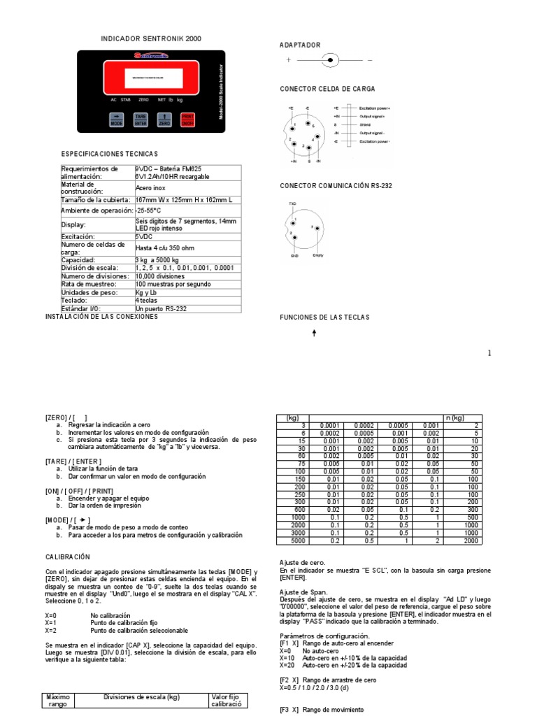 Especificaciones del Indicador Sentronik 2000 | PDF | Tecnología de ...