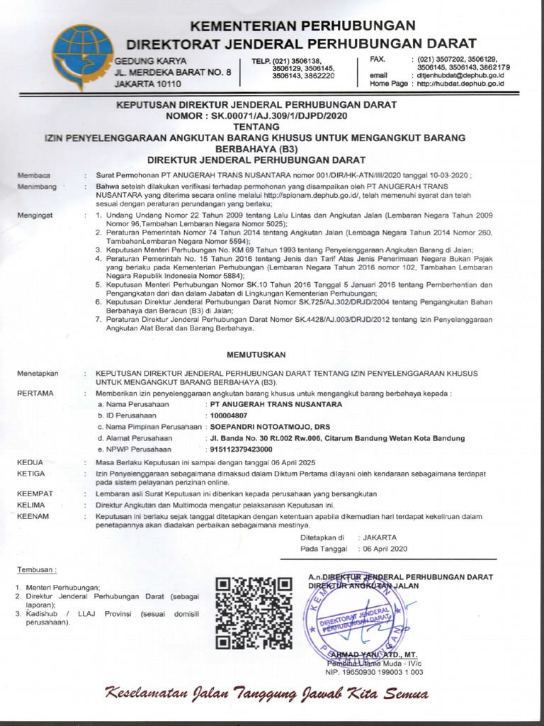 Keputusan Dirjen Perhubungan Darat | PDF