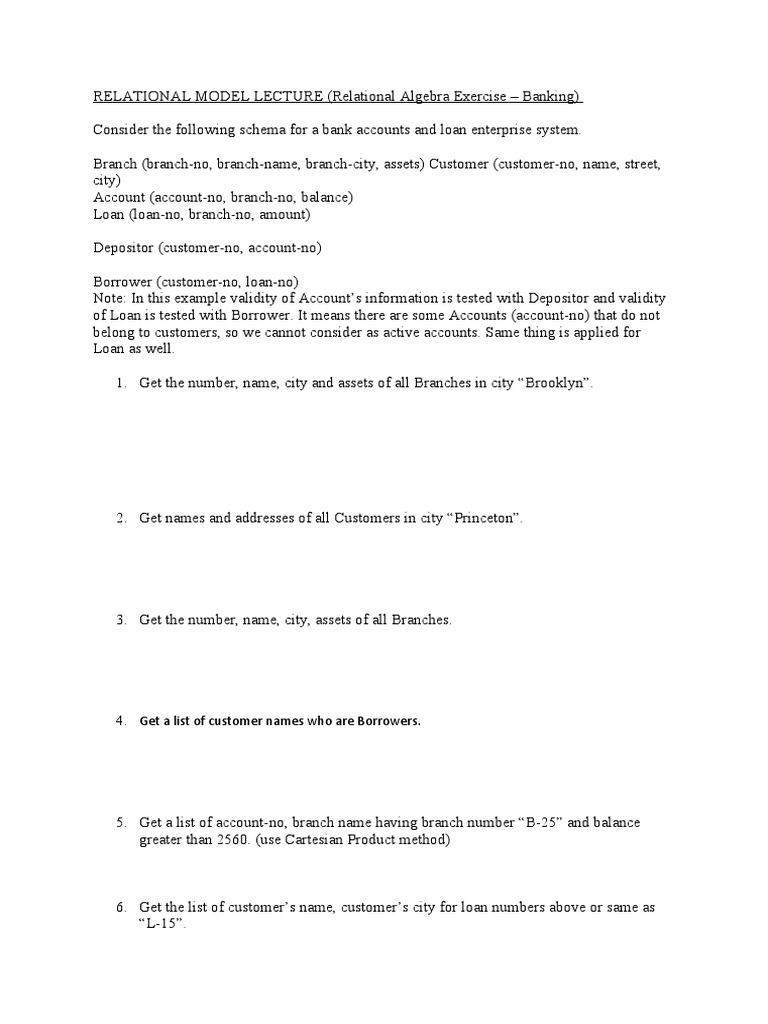 RELATIONAL MODEL Exercise in Database Systems | PDF | Deposit Account | Economies