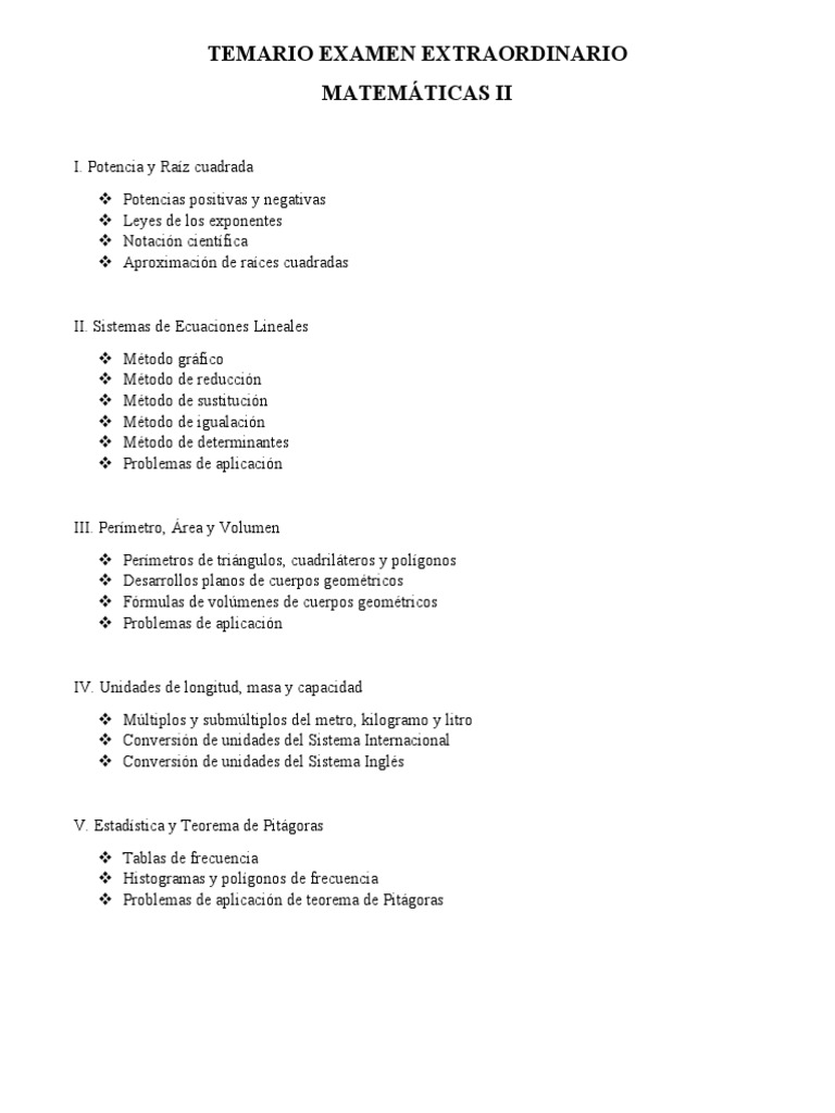 Temario Examen Extraordinario Matemáticas III | PDF