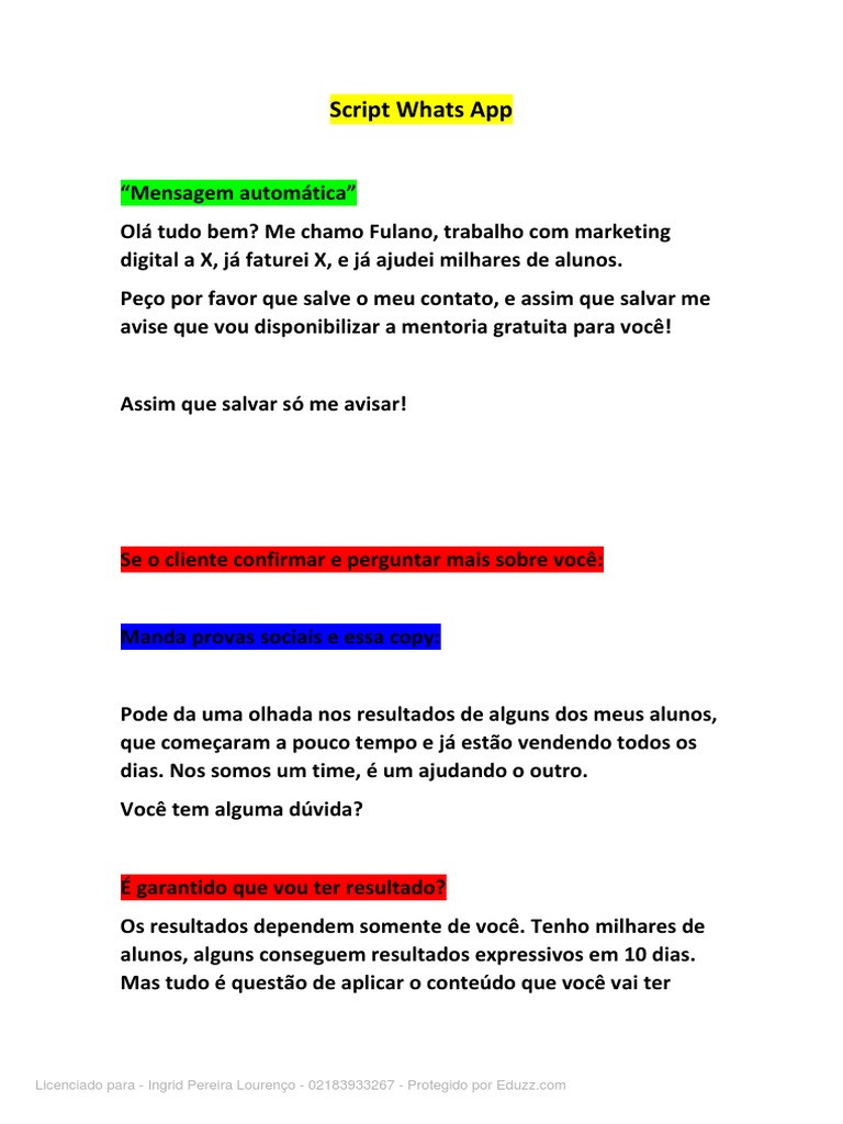 Script Whats App MATADOR | PDF | Marketing | Marketing multinível