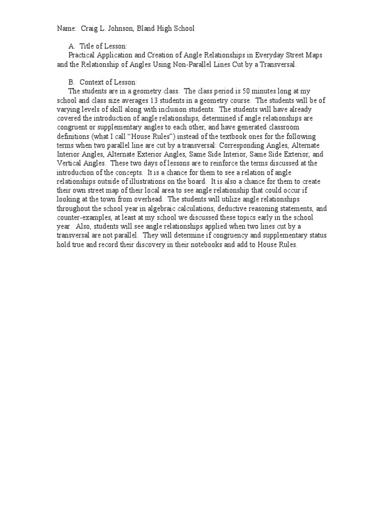 Angle Relationships in Street Maps | PDF | Career & Growth | Teaching ...