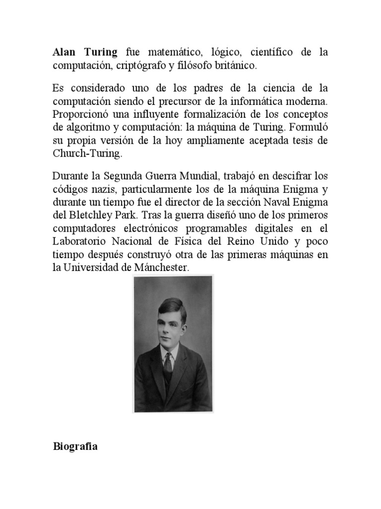 Alan Turing - Padre de La Computación | PDF | Alan Turing | Lógica