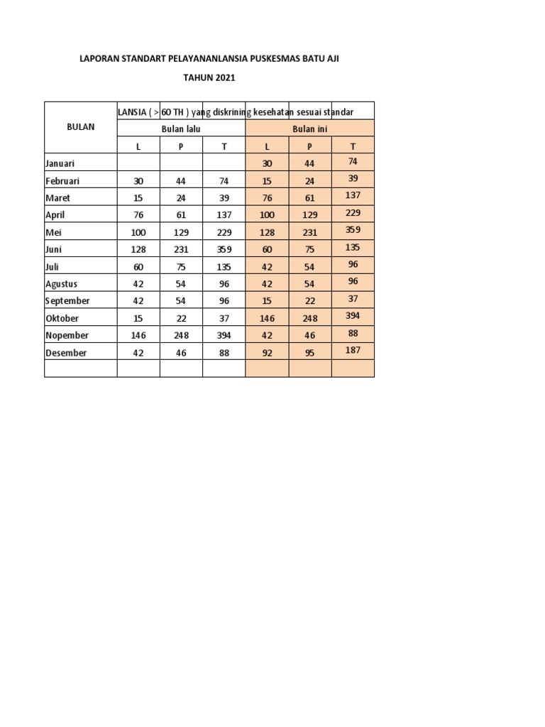 Laporan Lansia Sesuai Standar 2022 | PDF