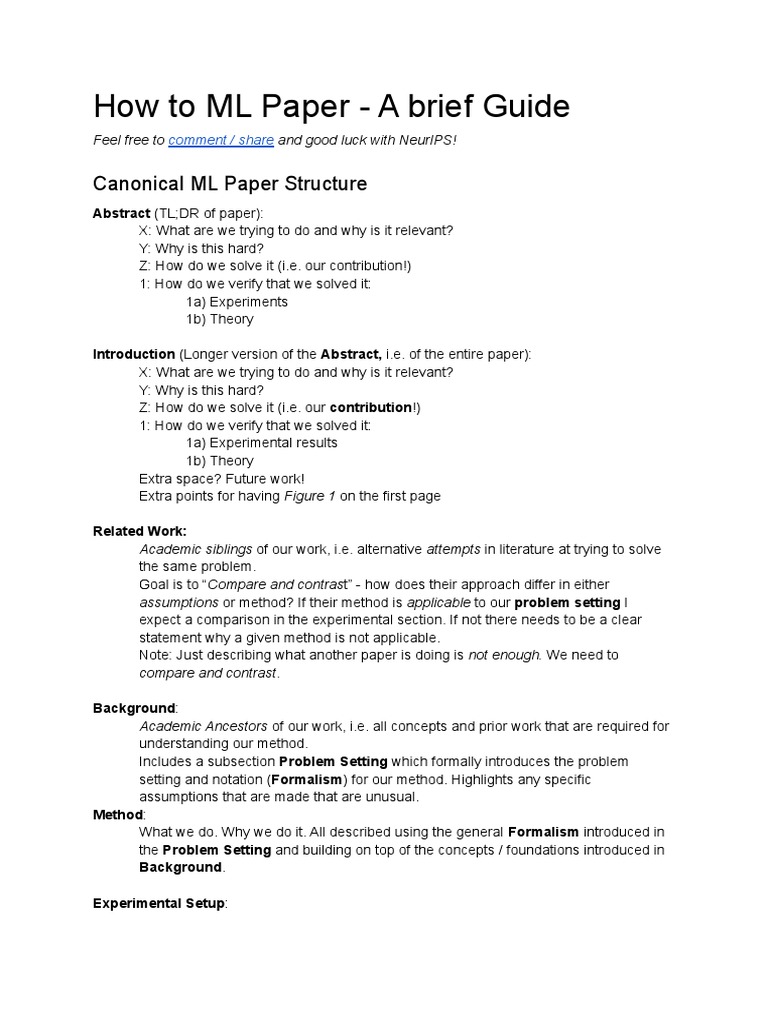 Guide to Structuring ML Papers | PDF | Theory | Abstract (Summary)
