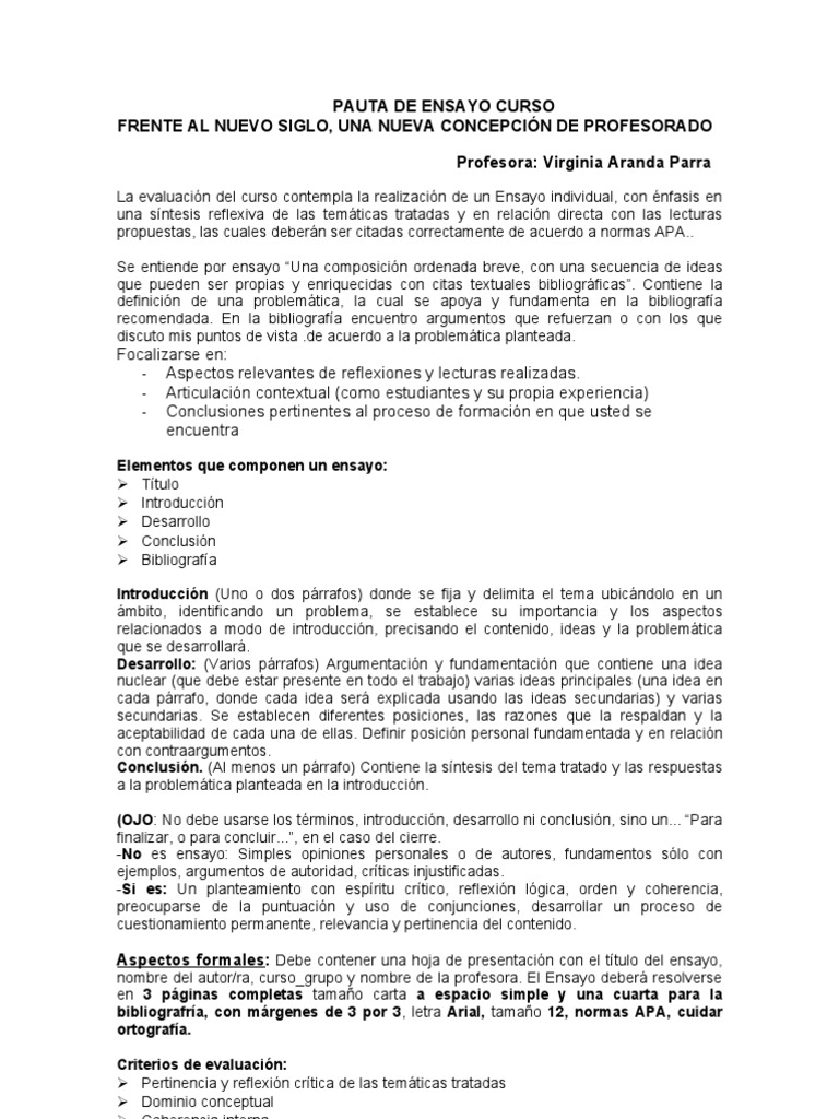 Pauta Ensayo | PDF | Ensayos | Bibliografía