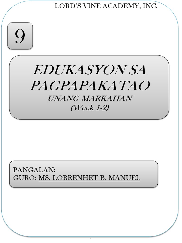 Edukasyon Sa Pagpapakatao: Unang Markahan (Week 1-2) | PDF