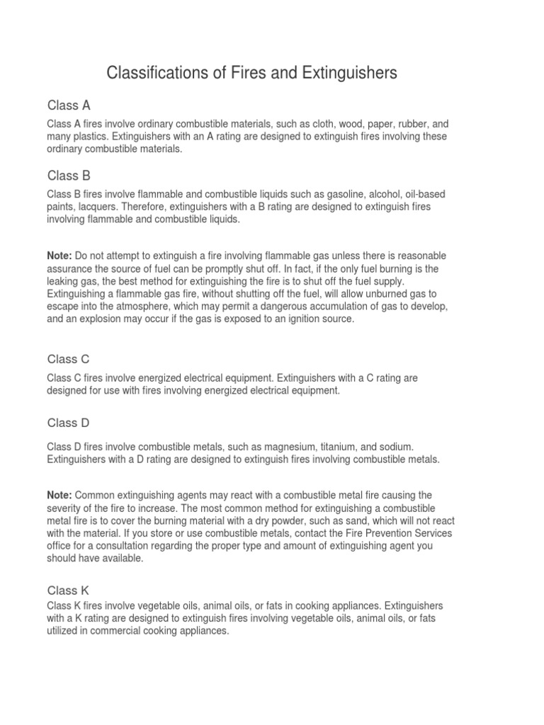 Fire Extinguisher Classifications Explained | PDF | Hazards | Chemistry