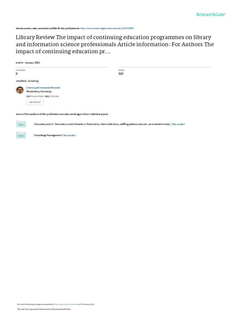 The Impact of Continuing Education Programmes On Library and ...