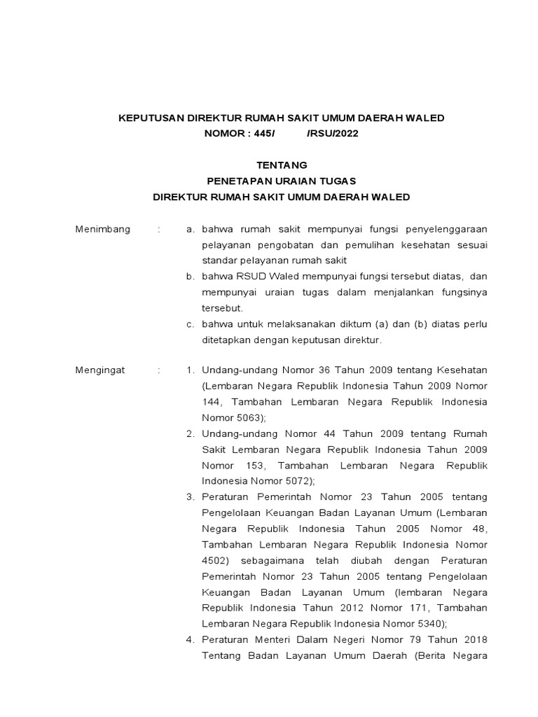 Uraian Tugas RSUD Waled 2022 | PDF