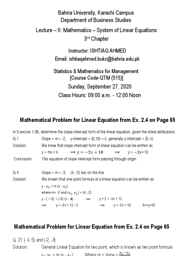 2nd Lecture Slides 03102020 111454pm | PDF | Equations | Matrix ...