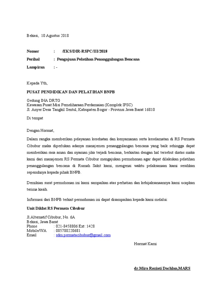 Surat Pengajuan Pelatihan BNPB | PDF
