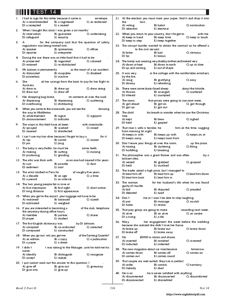 Upper Level Vocabulary 14 | PDF