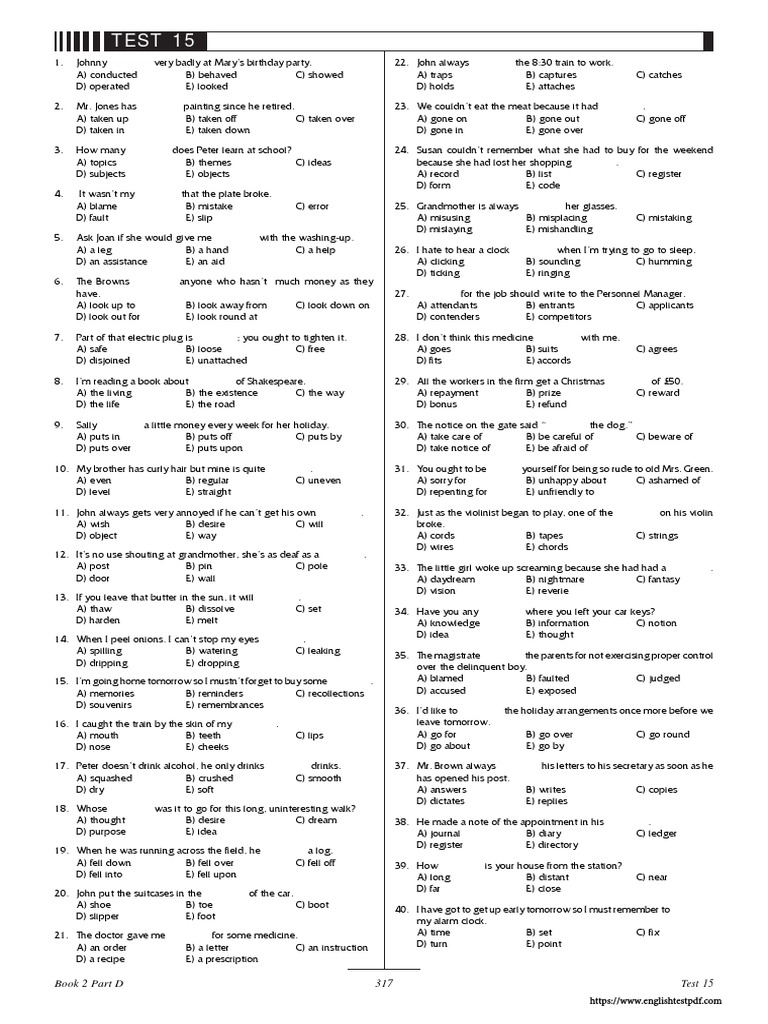 Upper Level Vocabulary 15 | PDF