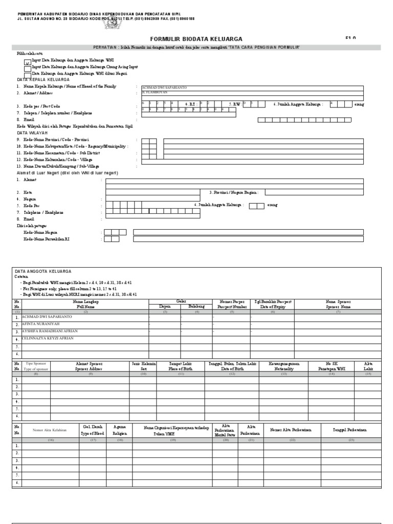 f1.01 Formulir Biodata | PDF