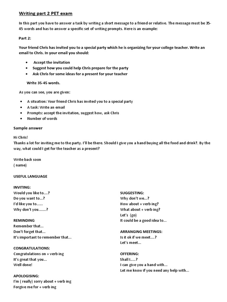 Writing Part 2 PET Exam | PDF