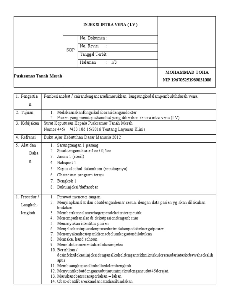 Sop Injeksi IV | PDF