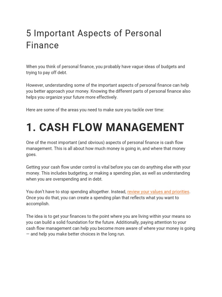 5 Important Aspects of Personal Finance | PDF | Insurance | Debt