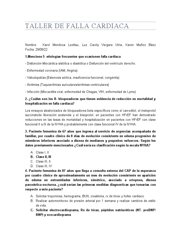 Taller sobre Falla Cardíaca: Diagnóstico y Tratamiento | PDF ...