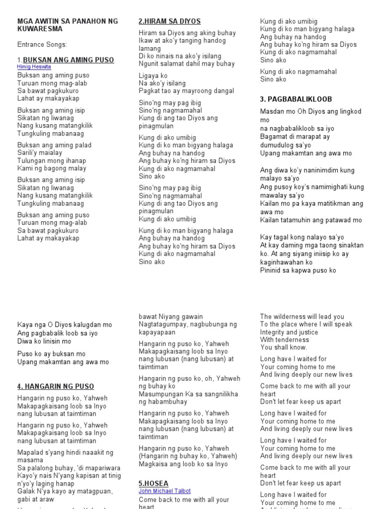 Mga Awitin Sa Panahon NG Kuwaresma | PDF