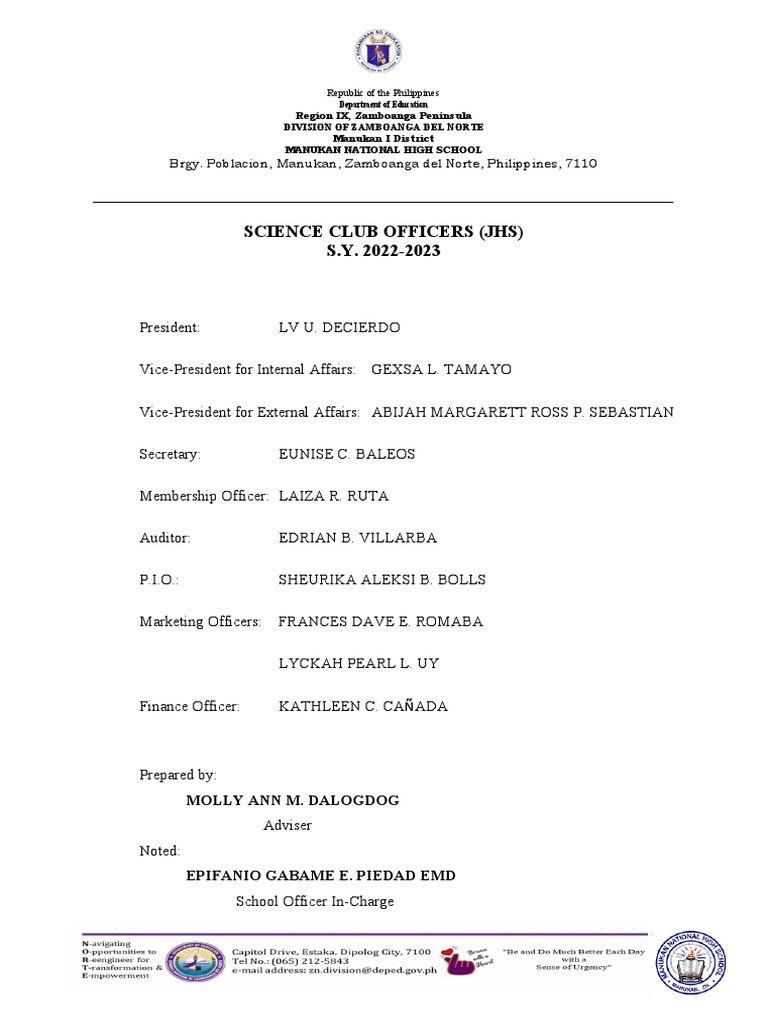 Science Club Officers | PDF