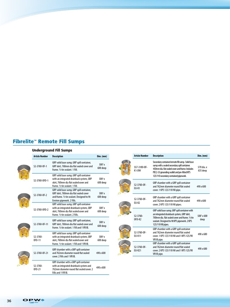 Fibrelite Remote Fill Sumps | PDF | Equipment | Manufactured Goods