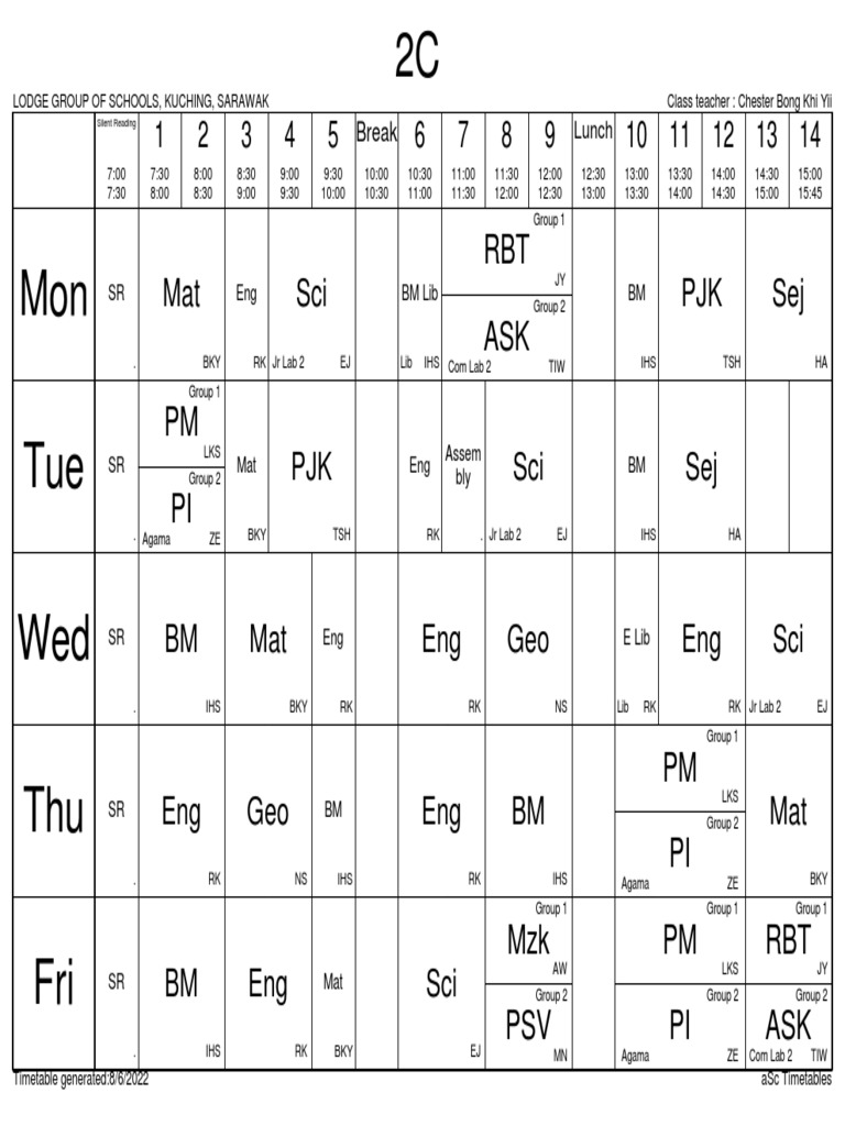 Lodge Schools Timetable 2022 | PDF