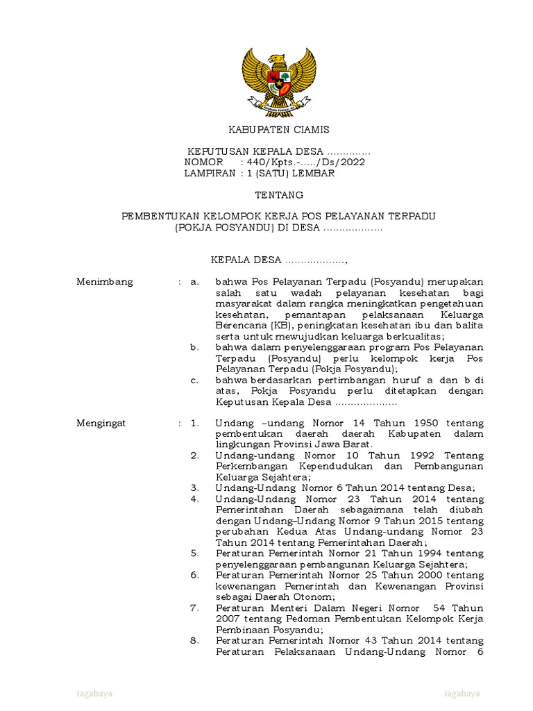 Draft SK Pokja Posyandu | PDF | Griya & Taman