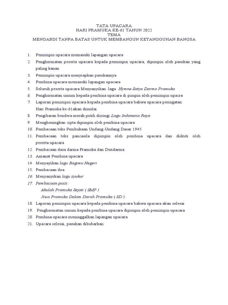 Tata Upacara Hut Pramuka 2022 | PDF