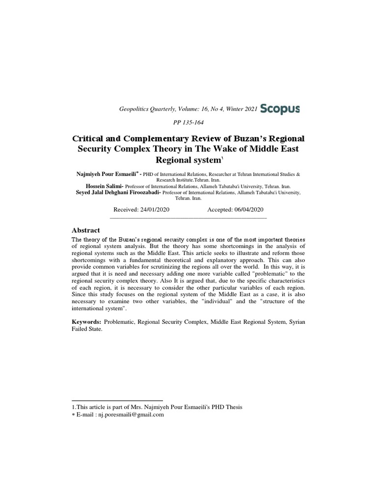 Critical and Complementary Review of Buzan S Regional Security Complex ...