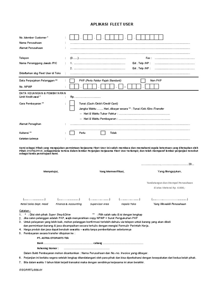 Revisi Form Aplikasi Fleet User (Utk Calon Fleet) | PDF | Pengelolaan ...