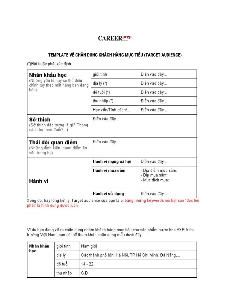 CareerPrep - Template Miễn Phí - Vẽ Chân Dung Target Audience | PDF