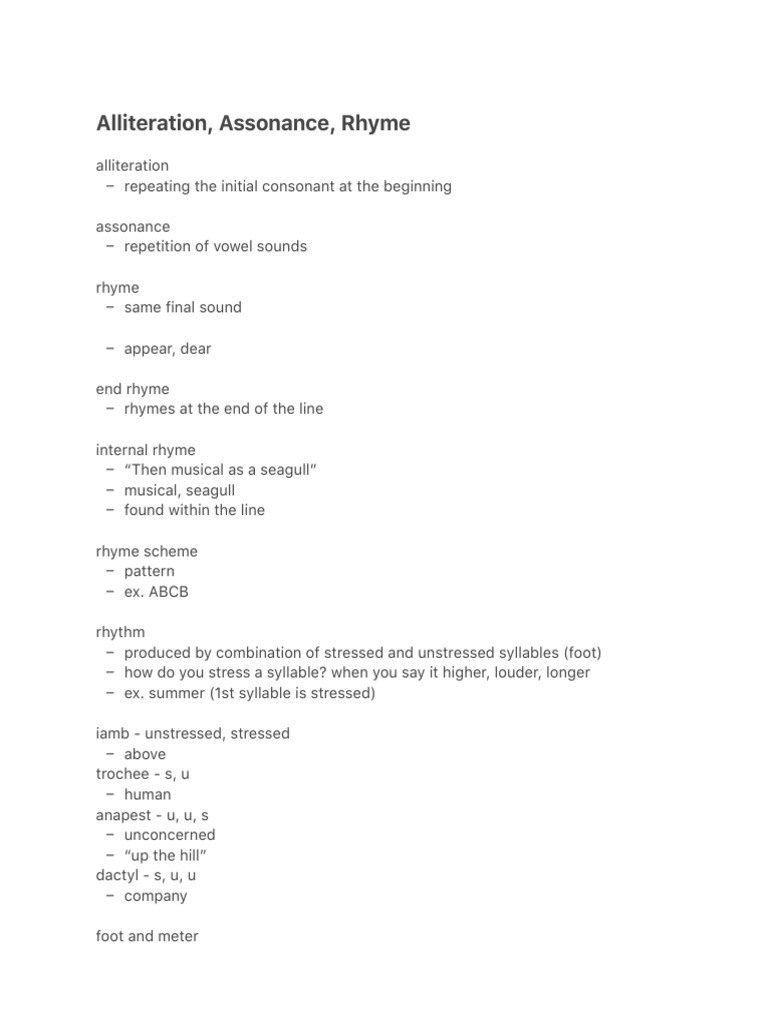 Alliteration, Assonance, Rhyme | PDF