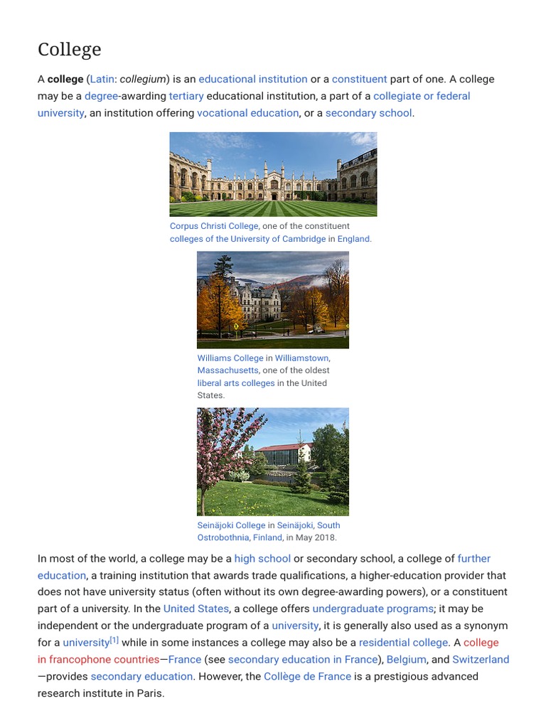 College - Wikipedia | PDF | College | Bachelor's Degree