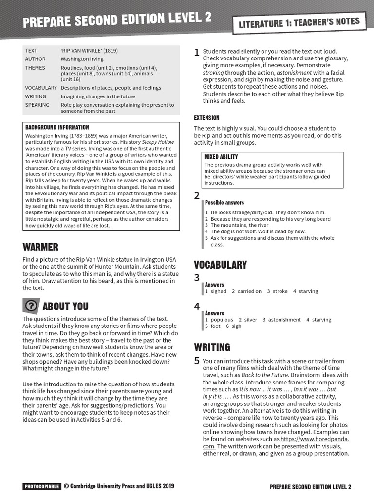 PREPARE 2 Literature 1 Teacher's Notes | PDF | Rip Van Winkle | Reading ...