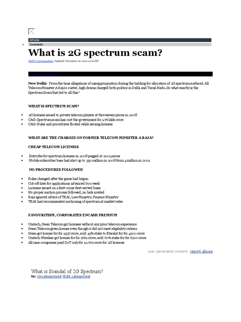 What Is Scandal of 2G Spectrum? | PDF | Politics Of India | Independent ...